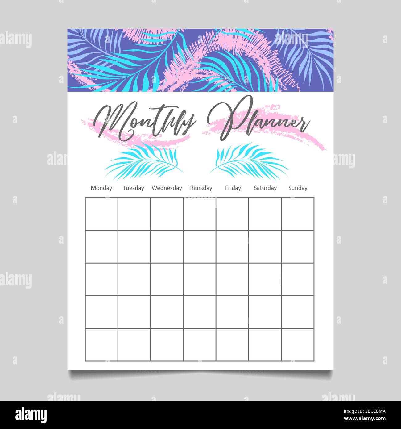 Monthly planner template design with nature and hand drawn elements ...