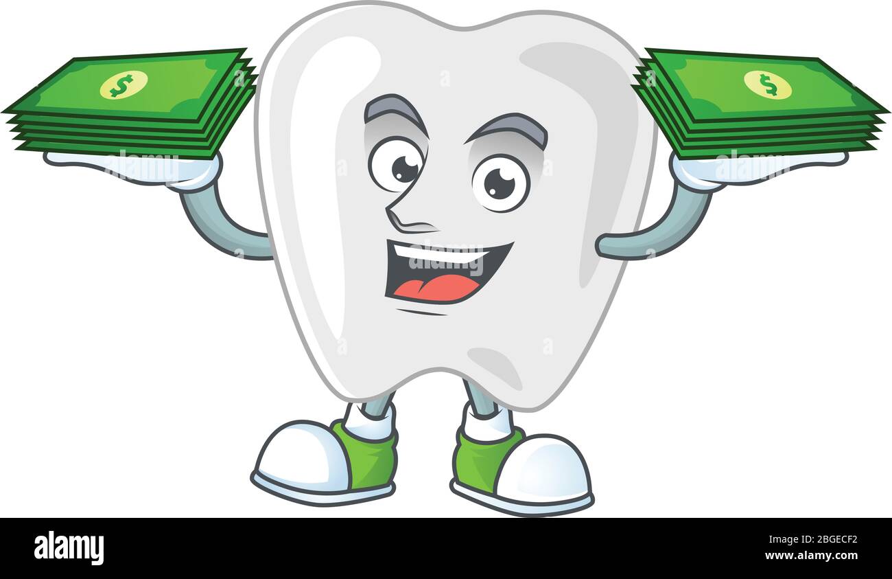 A cheerful teeth mascot design with some money on hands Stock Vector ...