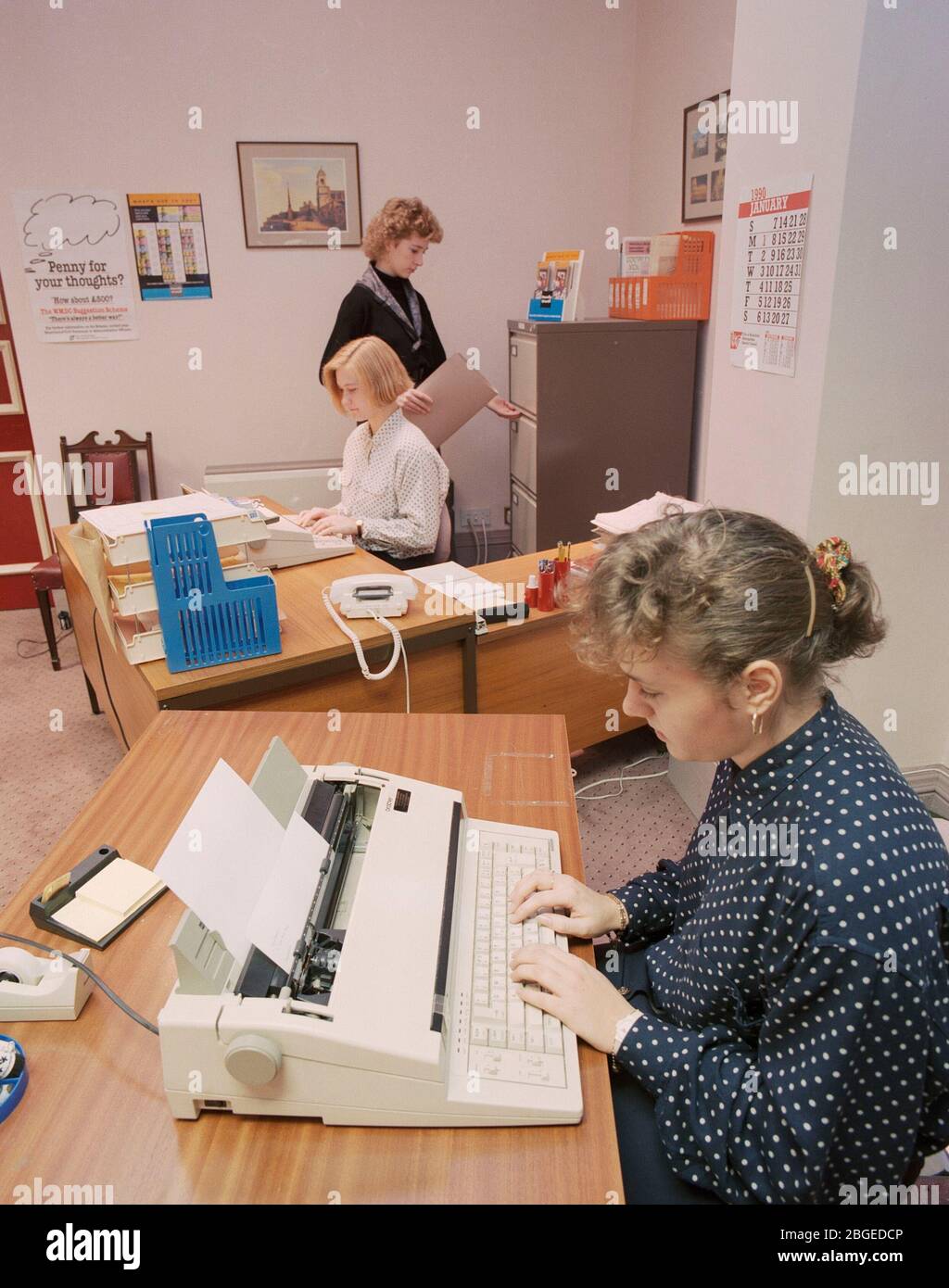 1990, workers in a typical office of the time, UK Stock Photo - Alamy