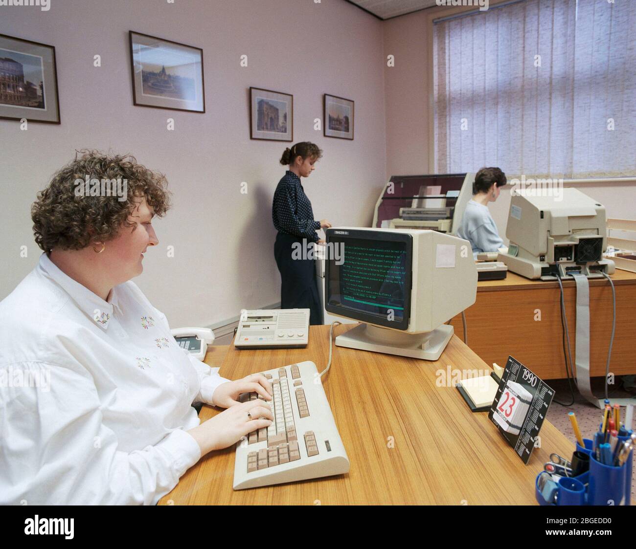 1990, workers in a typical office of the time, UK Stock Photo - Alamy