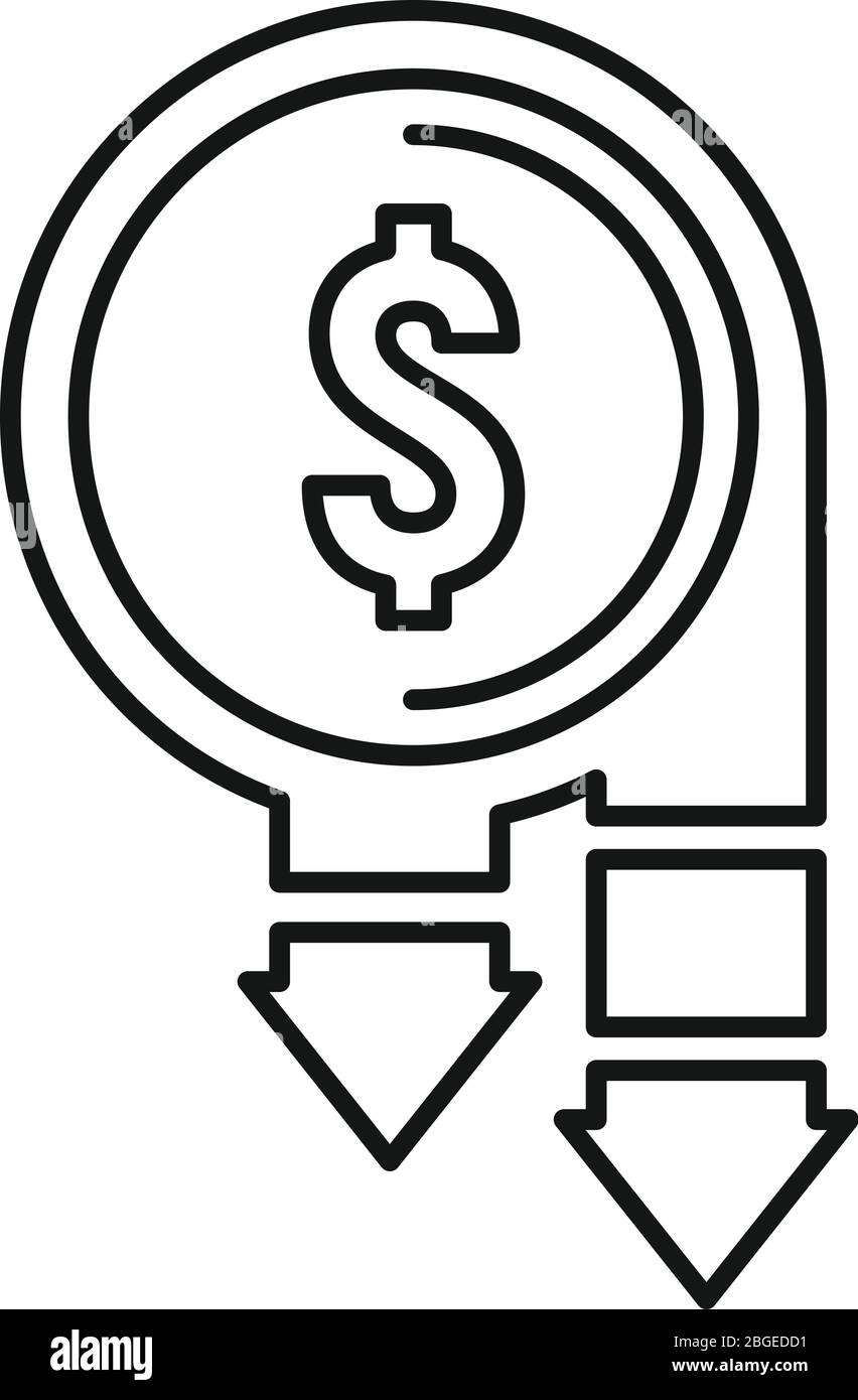 Drop dollar coin icon. Outline drop dollar coin vector icon for web ...