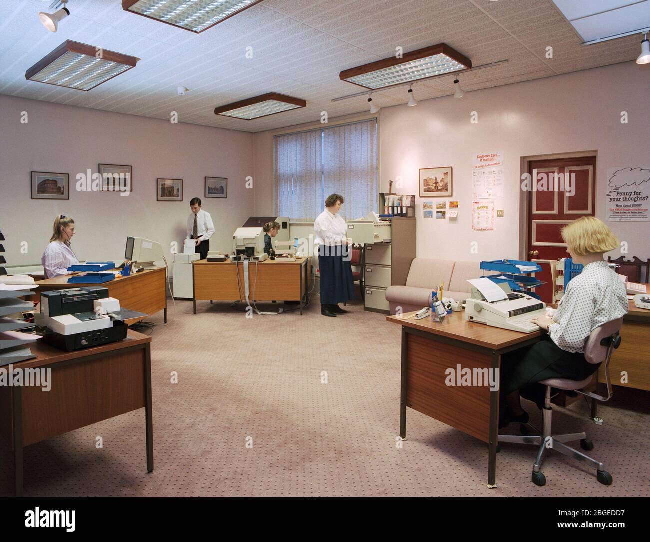 1990, workers in a typical office of the time, UK Stock Photo - Alamy
