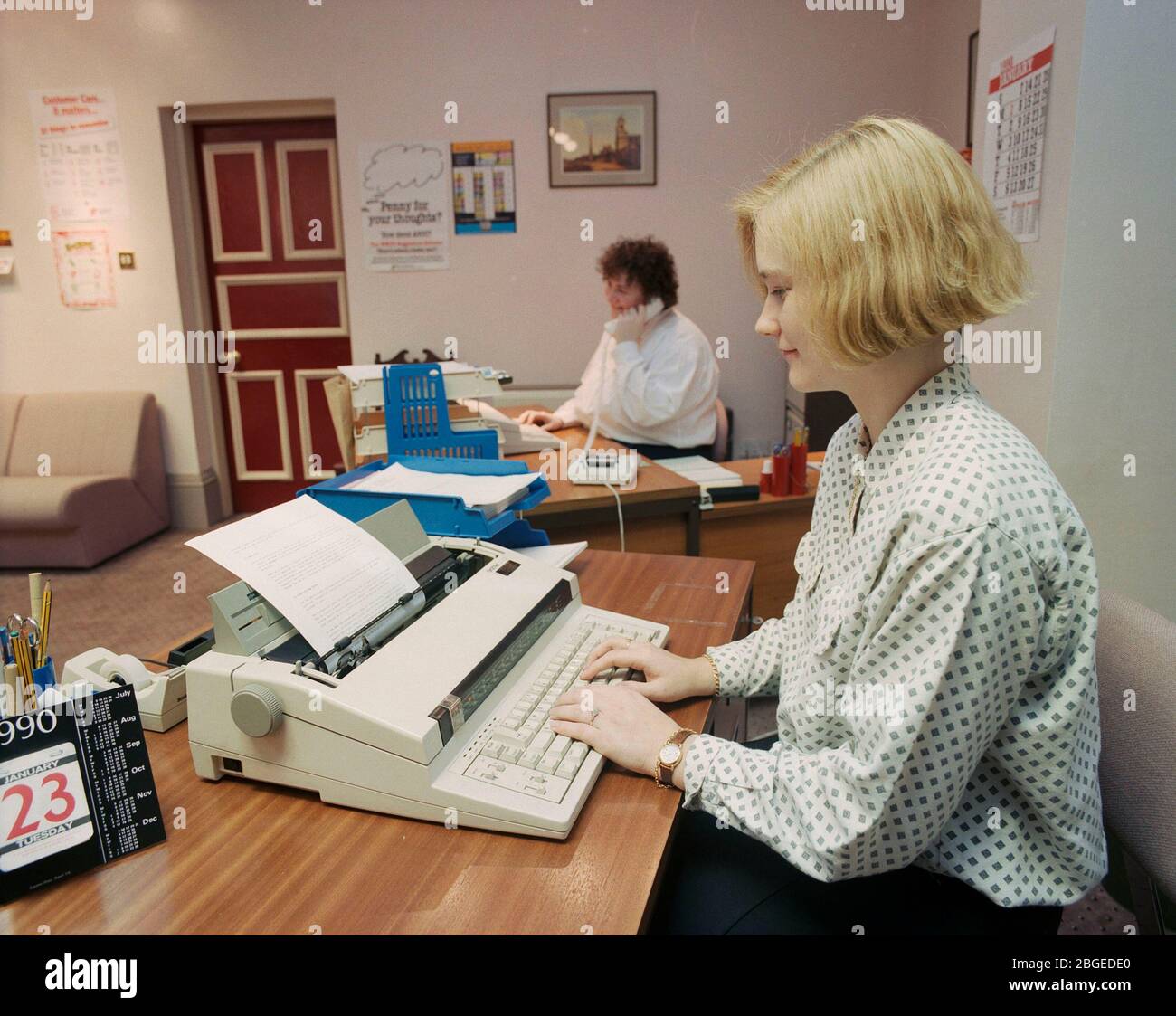 1990, workers in a typical office of the time, UK Stock Photo - Alamy