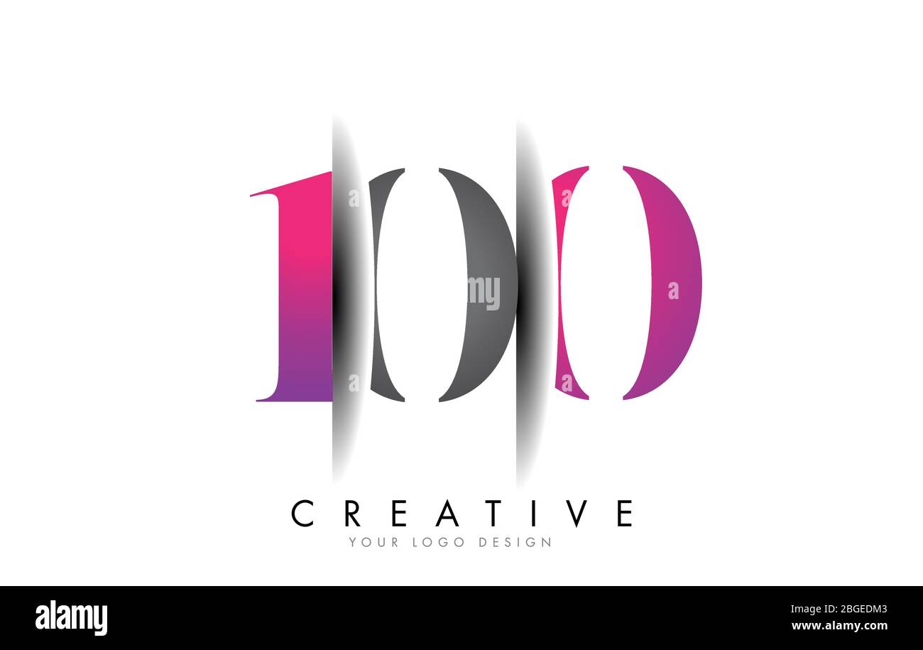 100 1 0 Grey and Pink Number Logo with Creative Shadow Cut Vector ...