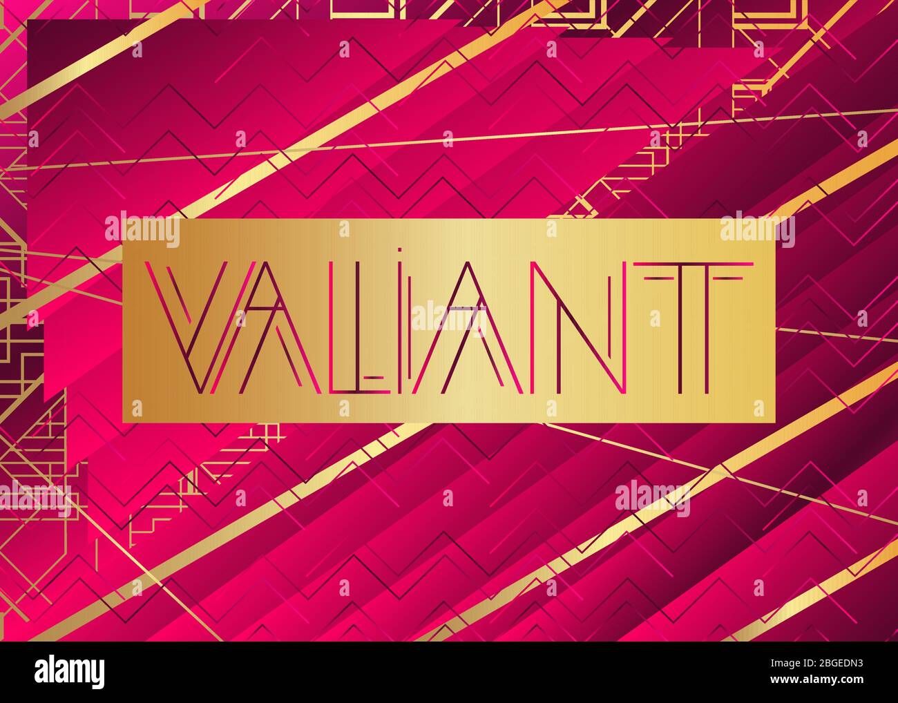 Art Deco Valiant text. Decorative greeting card, sign with vintage ...