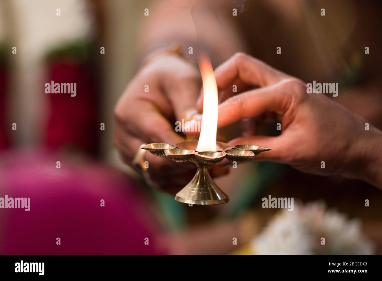 Closeup of an Aarthi or aarti at an Indian Hindu Wedding or pooja Stock ...