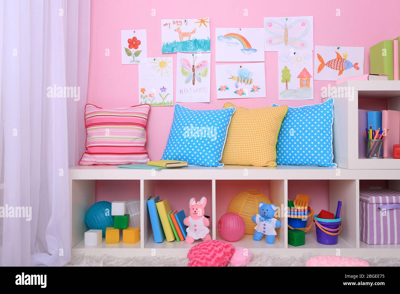 Interior of classroom in pink tones at school Stock Photo - Alamy