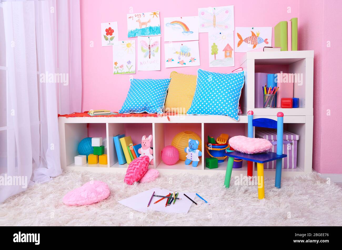 Interior of classroom in pink tones at school Stock Photo - Alamy