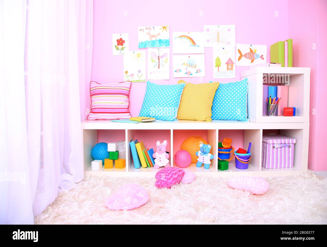 Interior of classroom in pink tones at school Stock Photo - Alamy