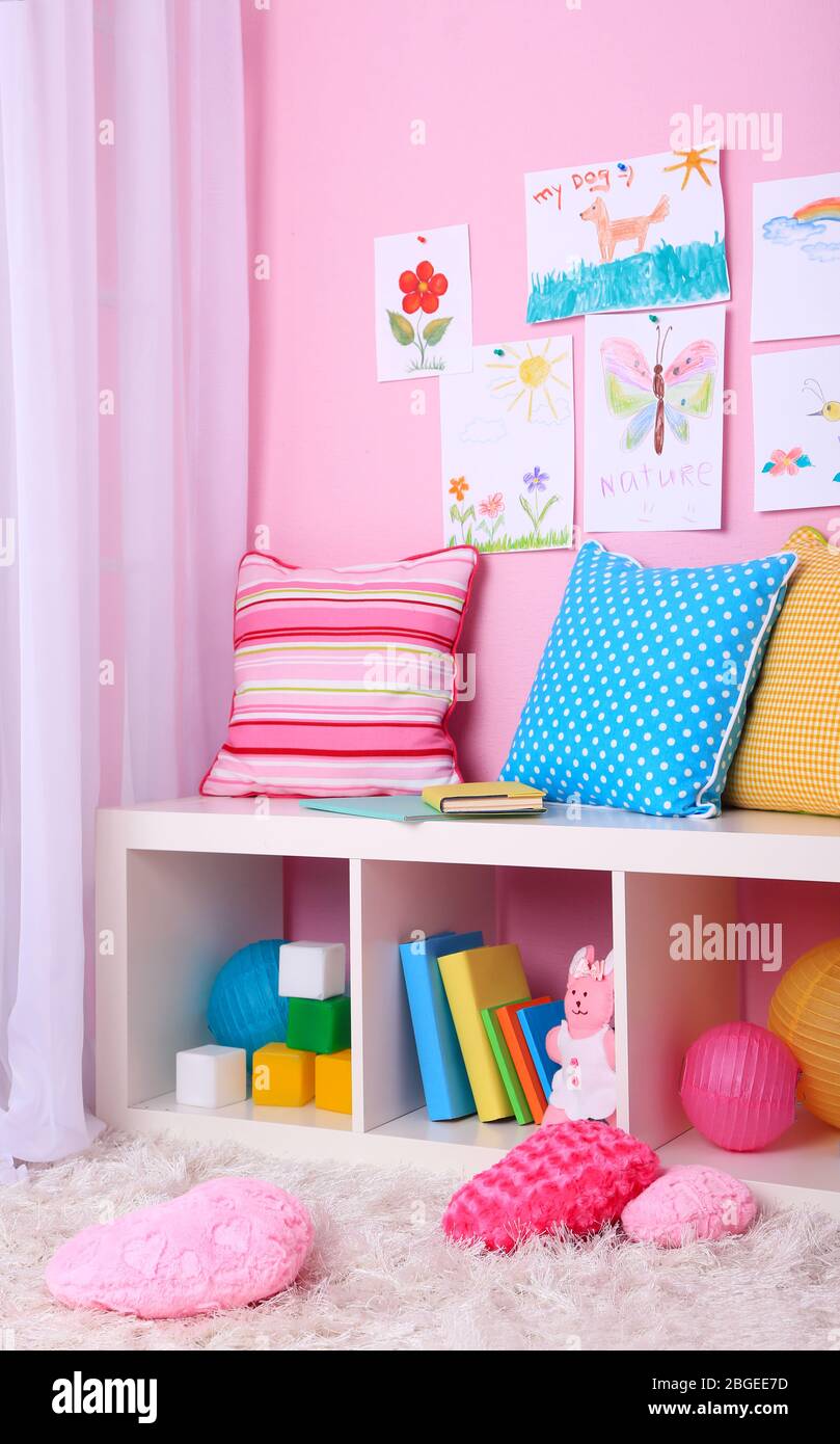 Interior of classroom in pink tones at school Stock Photo - Alamy