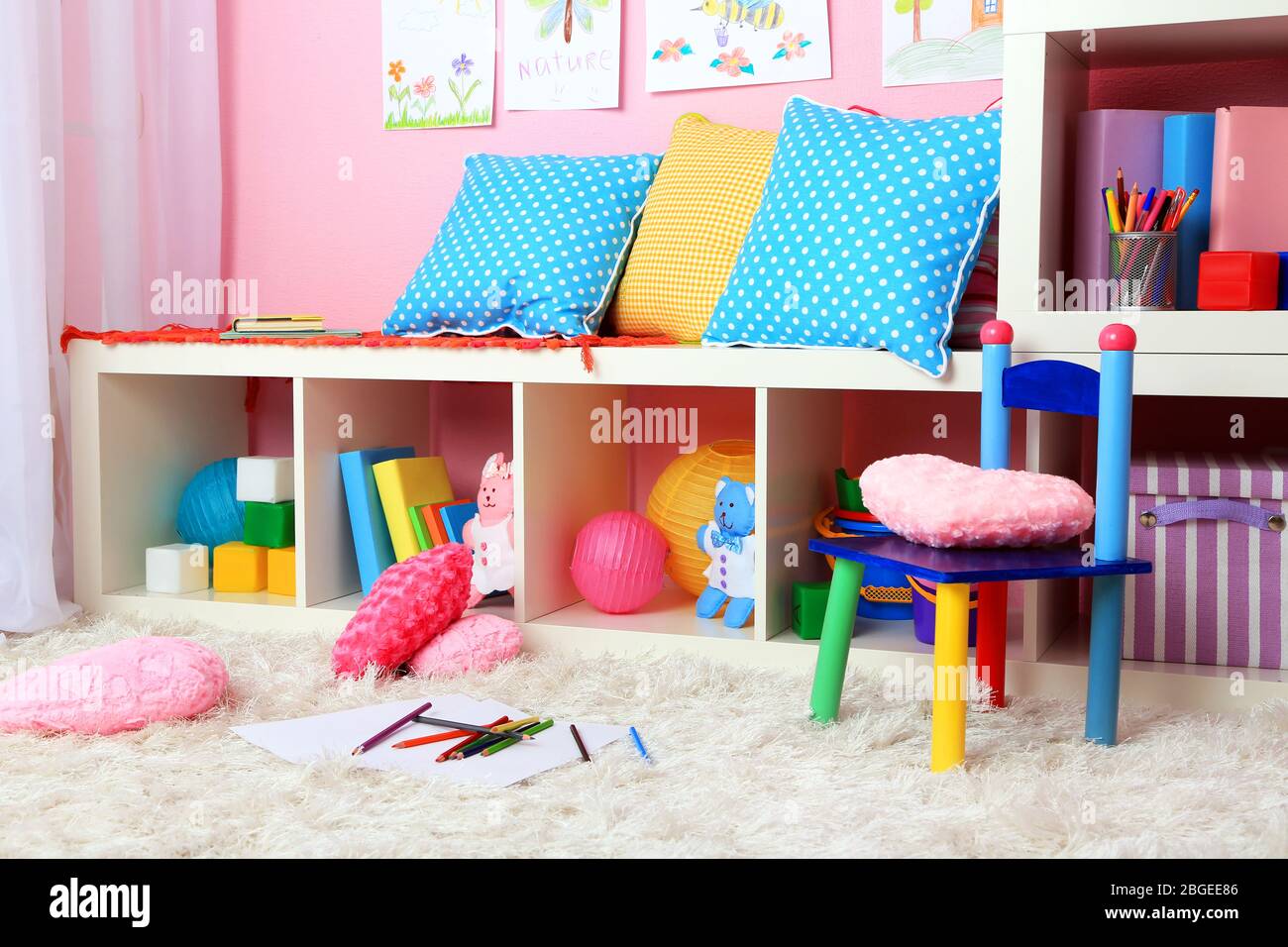 Interior of classroom in pink tones at school Stock Photo - Alamy