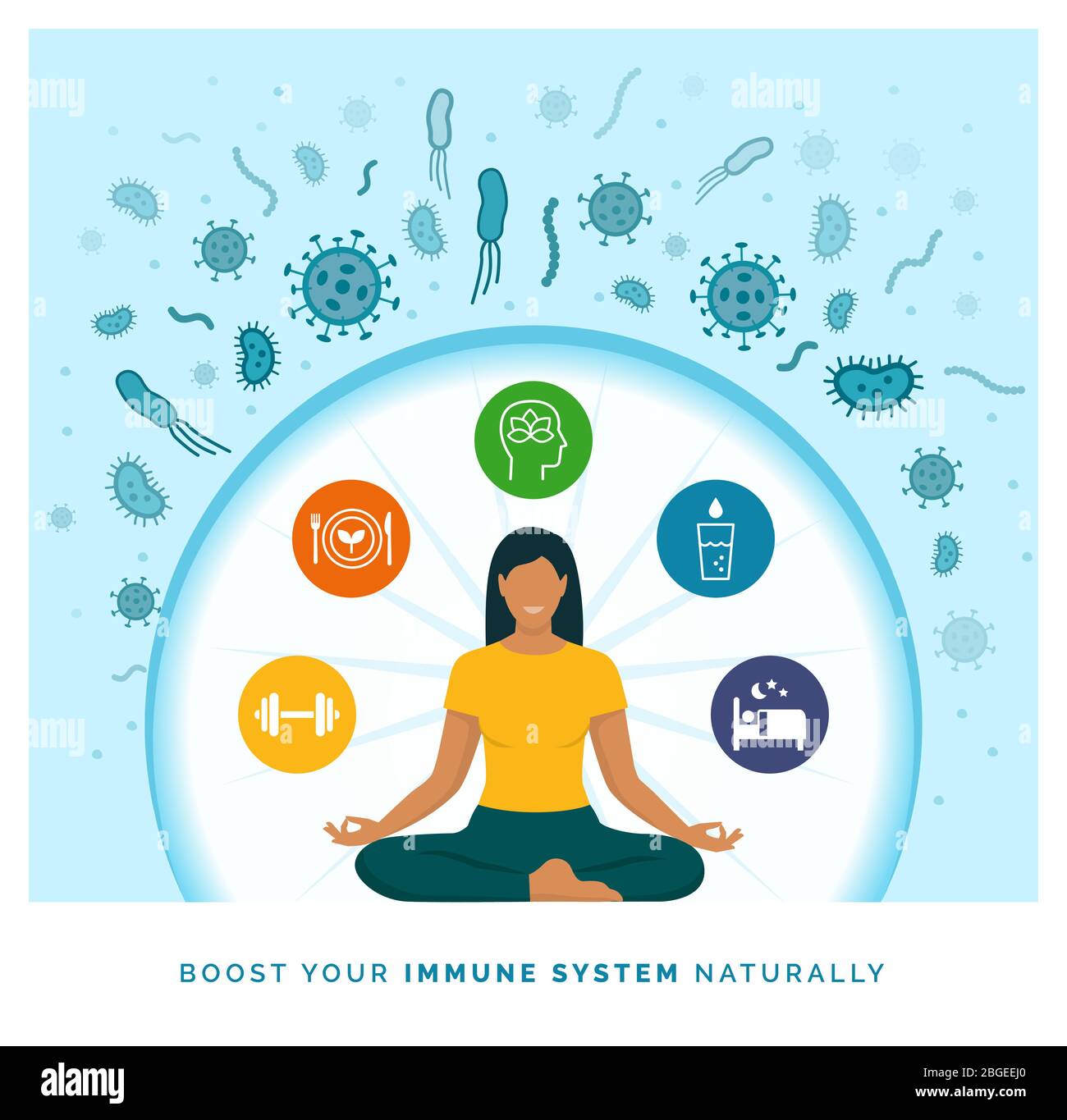 Woman boosting her immune system naturally and defeating viruses, she ...