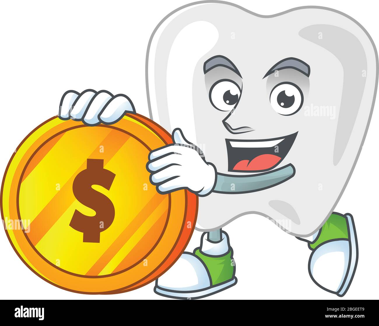 Teeth rich cartoon character have big gold coin Stock Vector Image ...