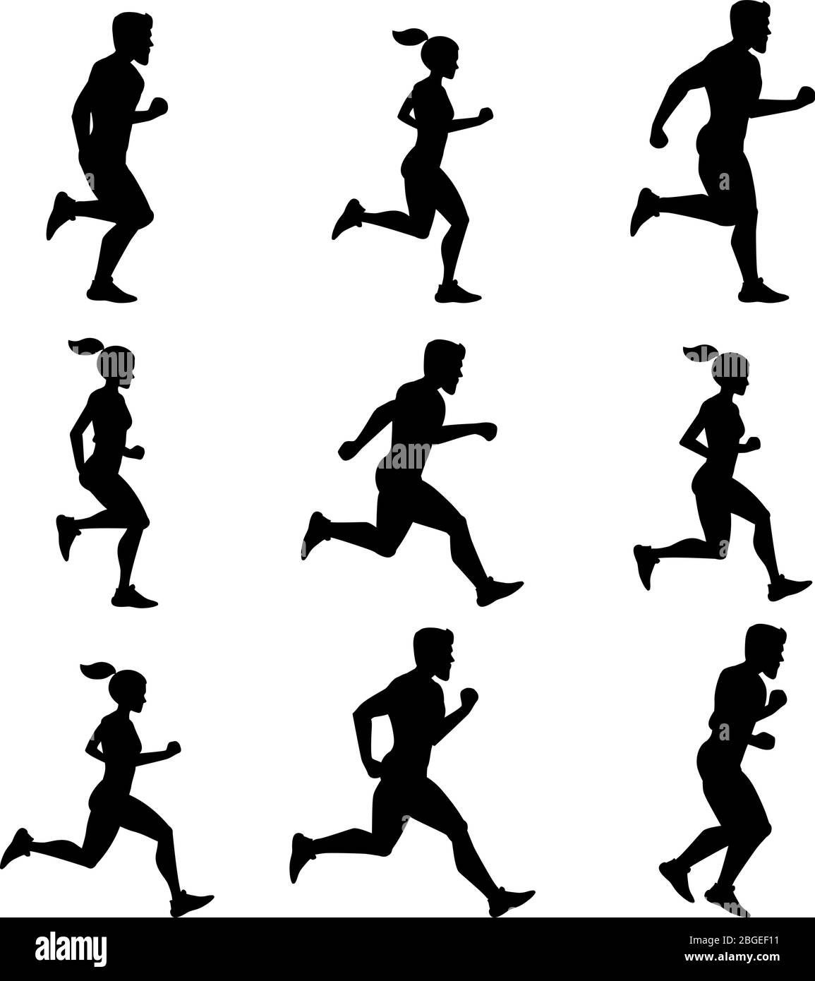 Group of runners. Silhouettes of male and female. Vector illustrations ...