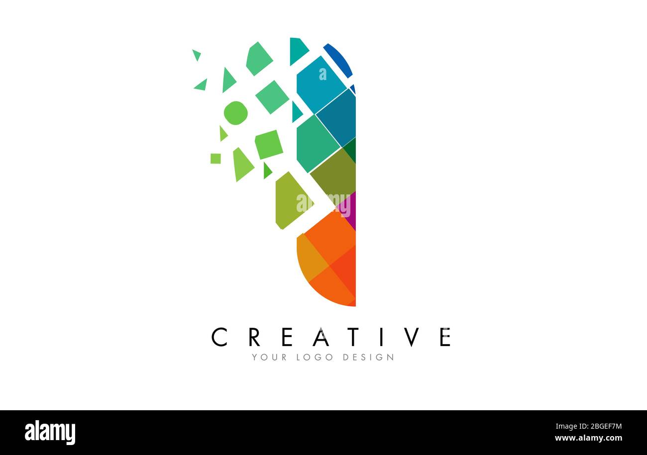 Letter I Design with Rainbow Shattered Blocks Vector Illustration ...