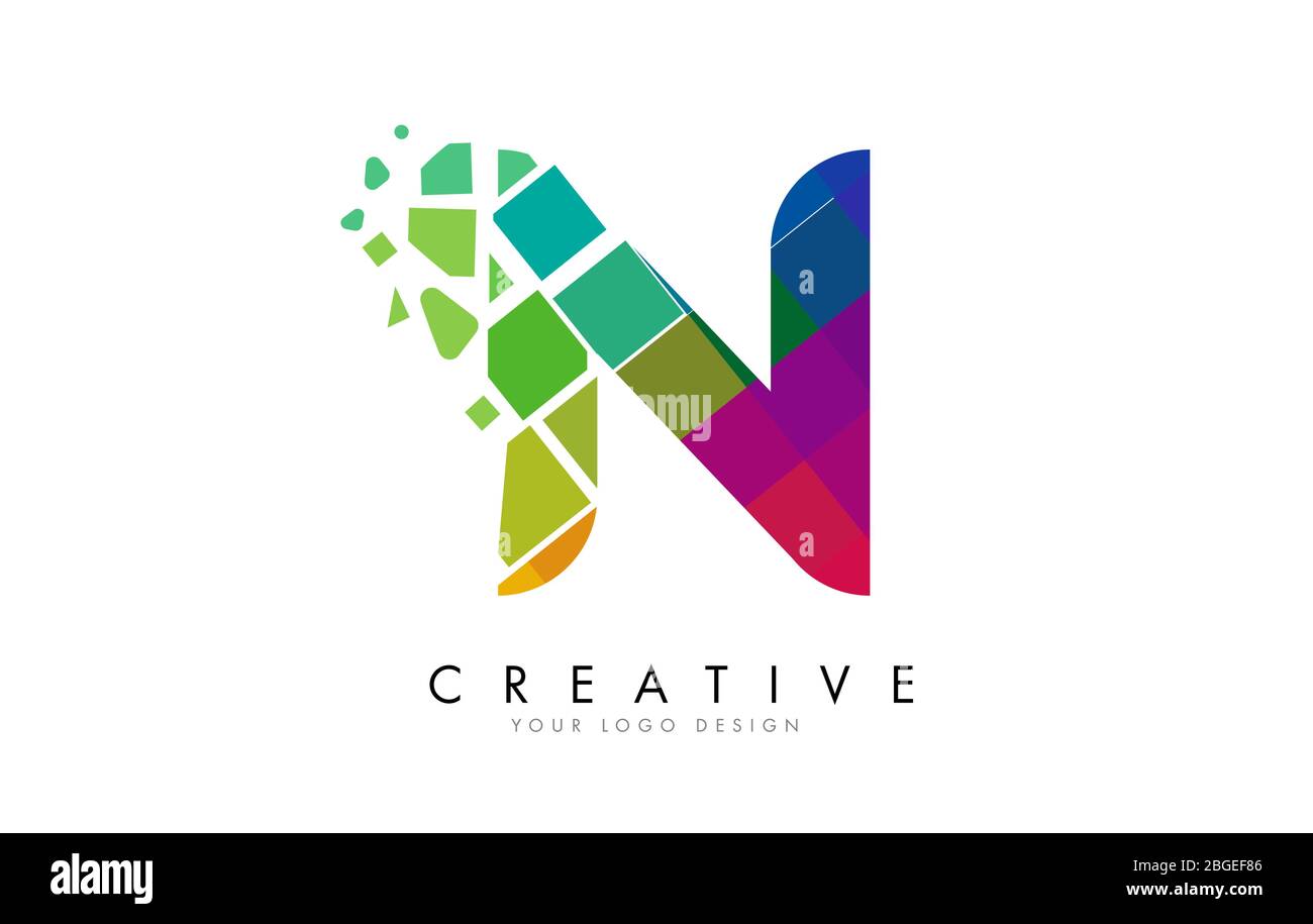 Letter N Design with Rainbow Shattered Blocks Vector Illustration ...