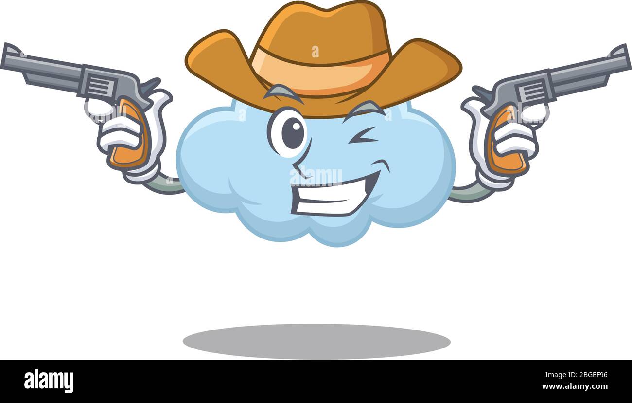 Cute handsome cowboy of blue cloud cartoon character with guns Stock ...
