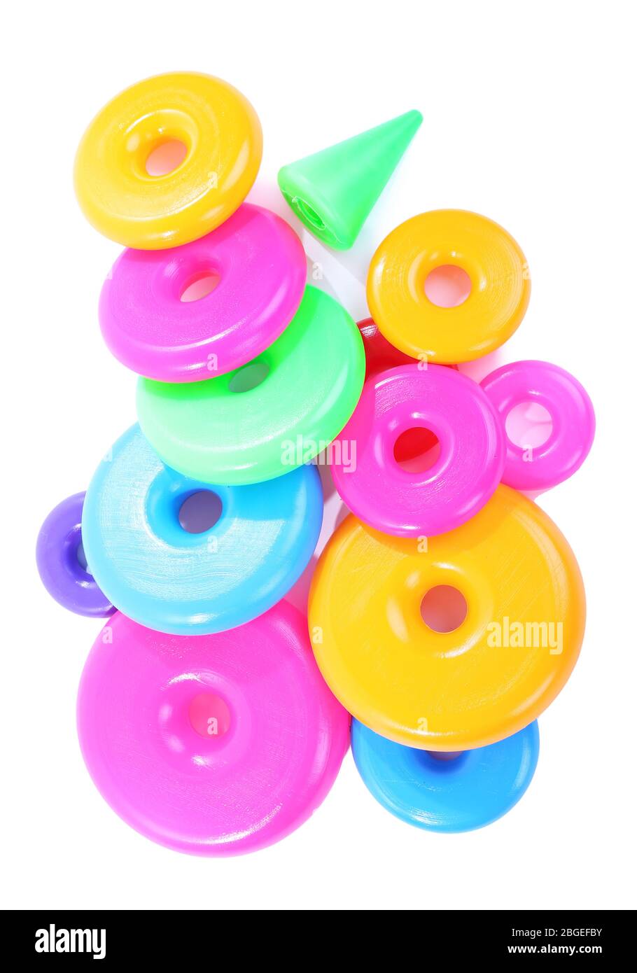 Colorful plastic rings isolated on white Stock Photo - Alamy