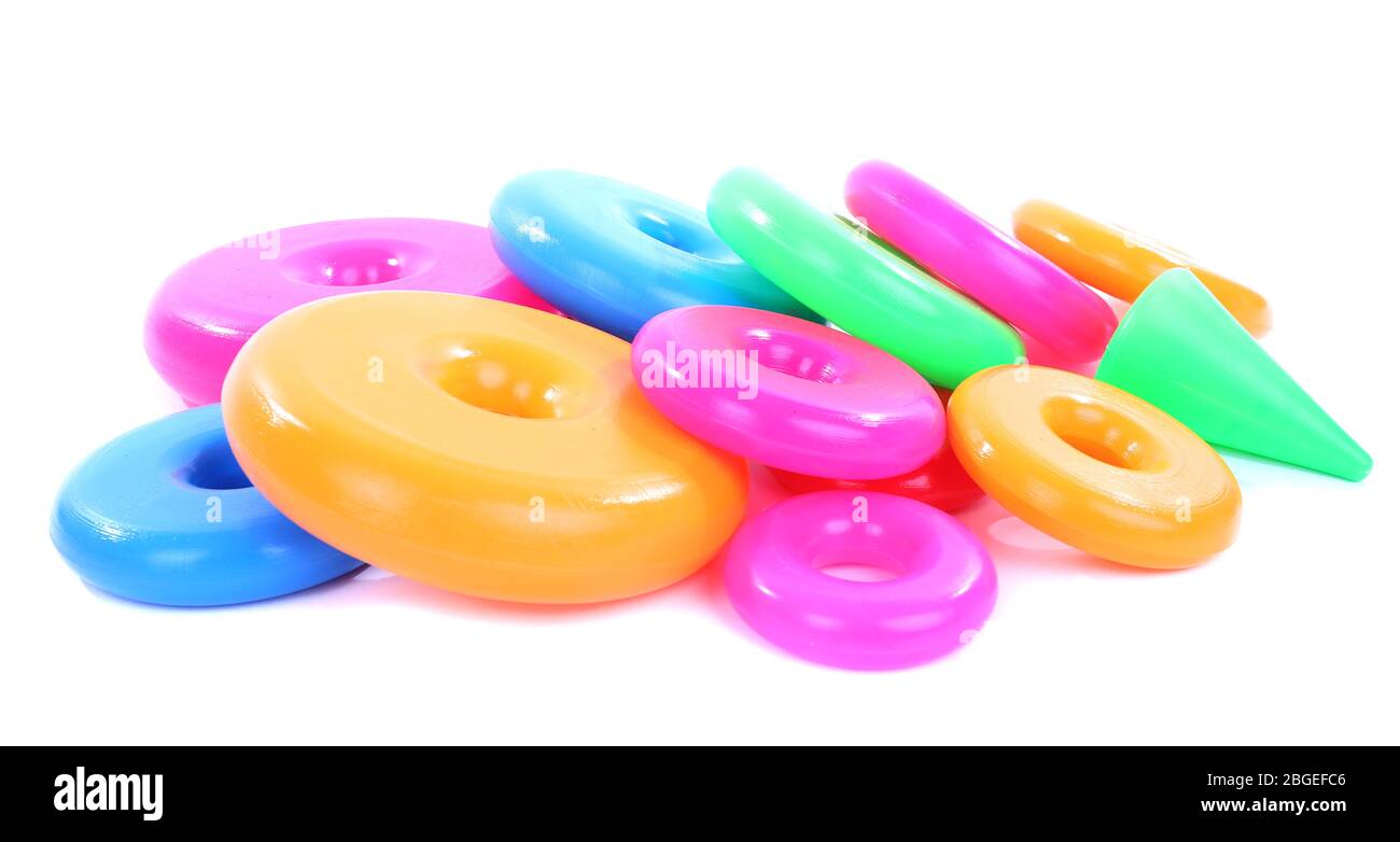 Colorful plastic rings isolated on white Stock Photo - Alamy