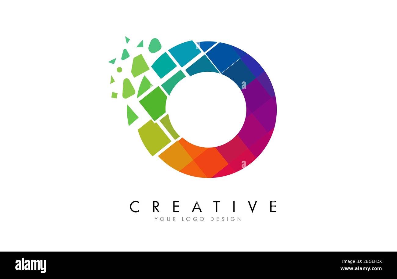 Letter O Design with Rainbow Shattered Blocks Vector Illustration ...