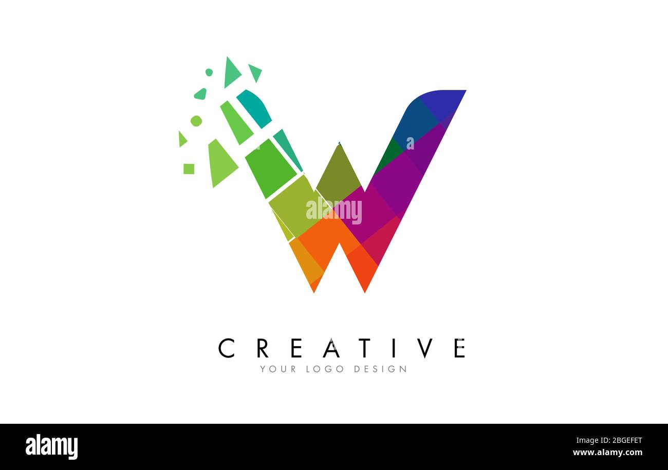 Letter W Design with Rainbow Shattered Blocks Vector Illustration ...