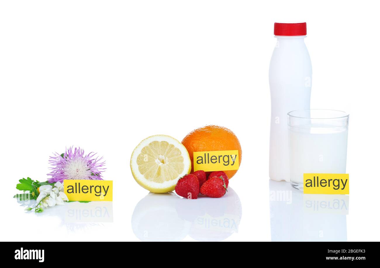 Allergenic food isolated on white Stock Photo - Alamy