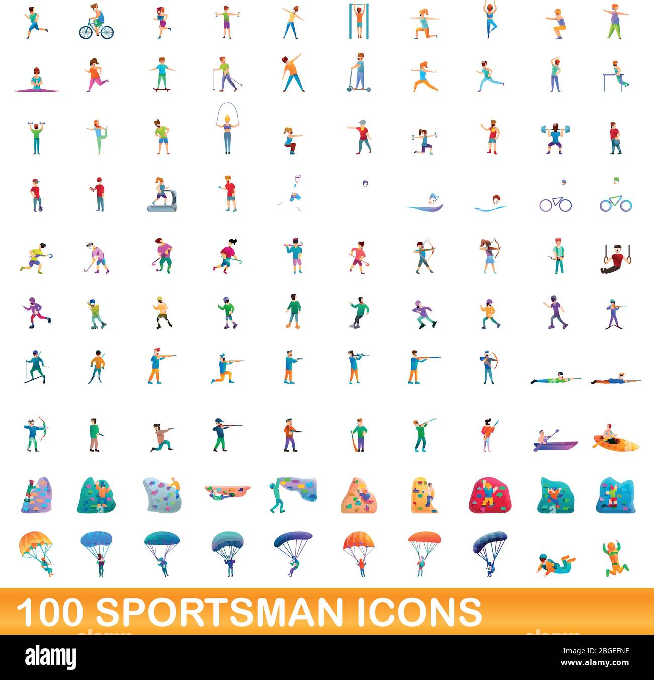 100 sportsman icons set. Cartoon illustration of 100 sportsman icons ...