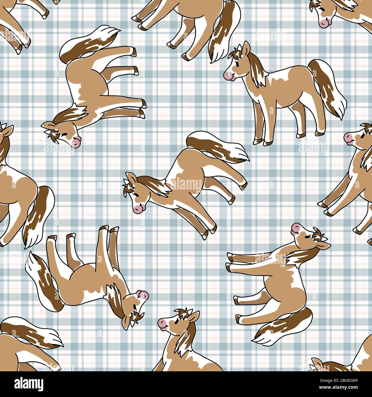 Cute draft horse seamless vector pattern. Hand drawn equestrian equine ...