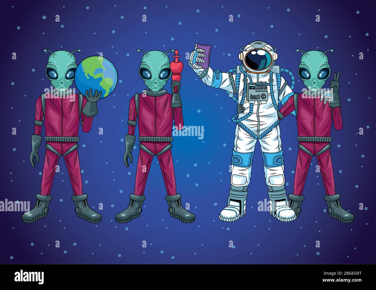 astronaut and aliens taking a selfie in the space Stock Vector Image ...