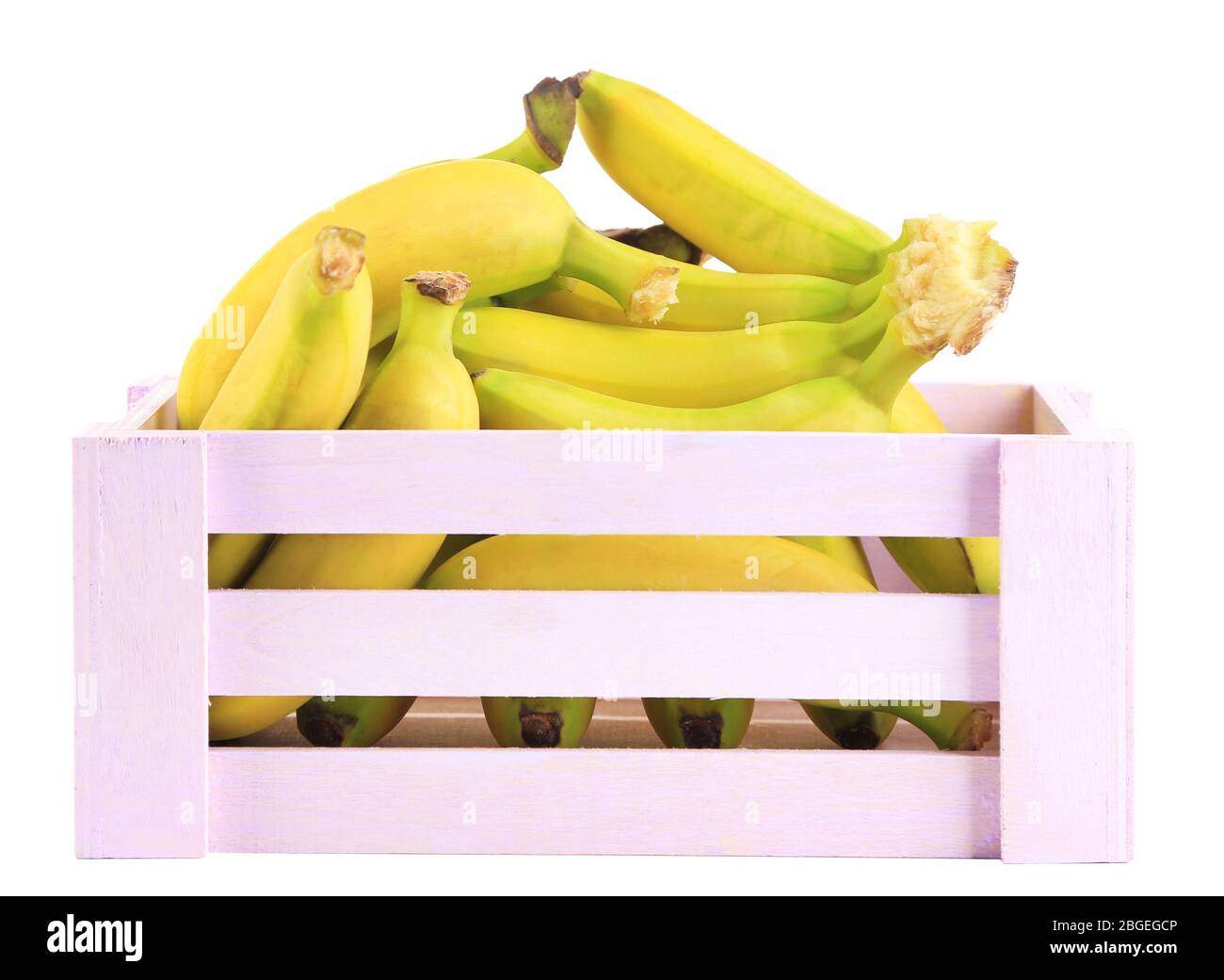 Bunch of mini bananas in wooden box isolated on white Stock Photo - Alamy