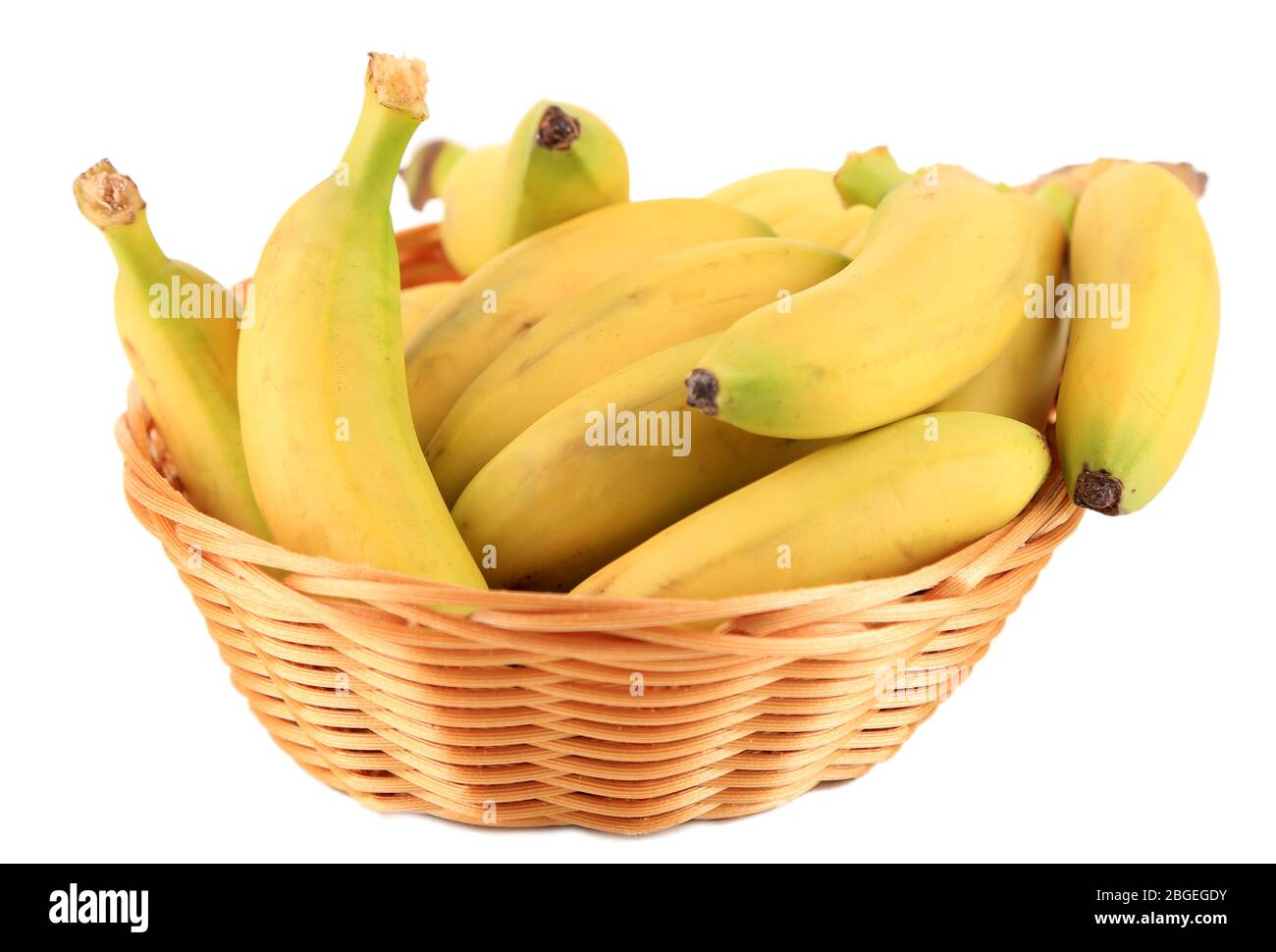 Bunch of mini bananas in wicker basket isolated on white Stock Photo ...