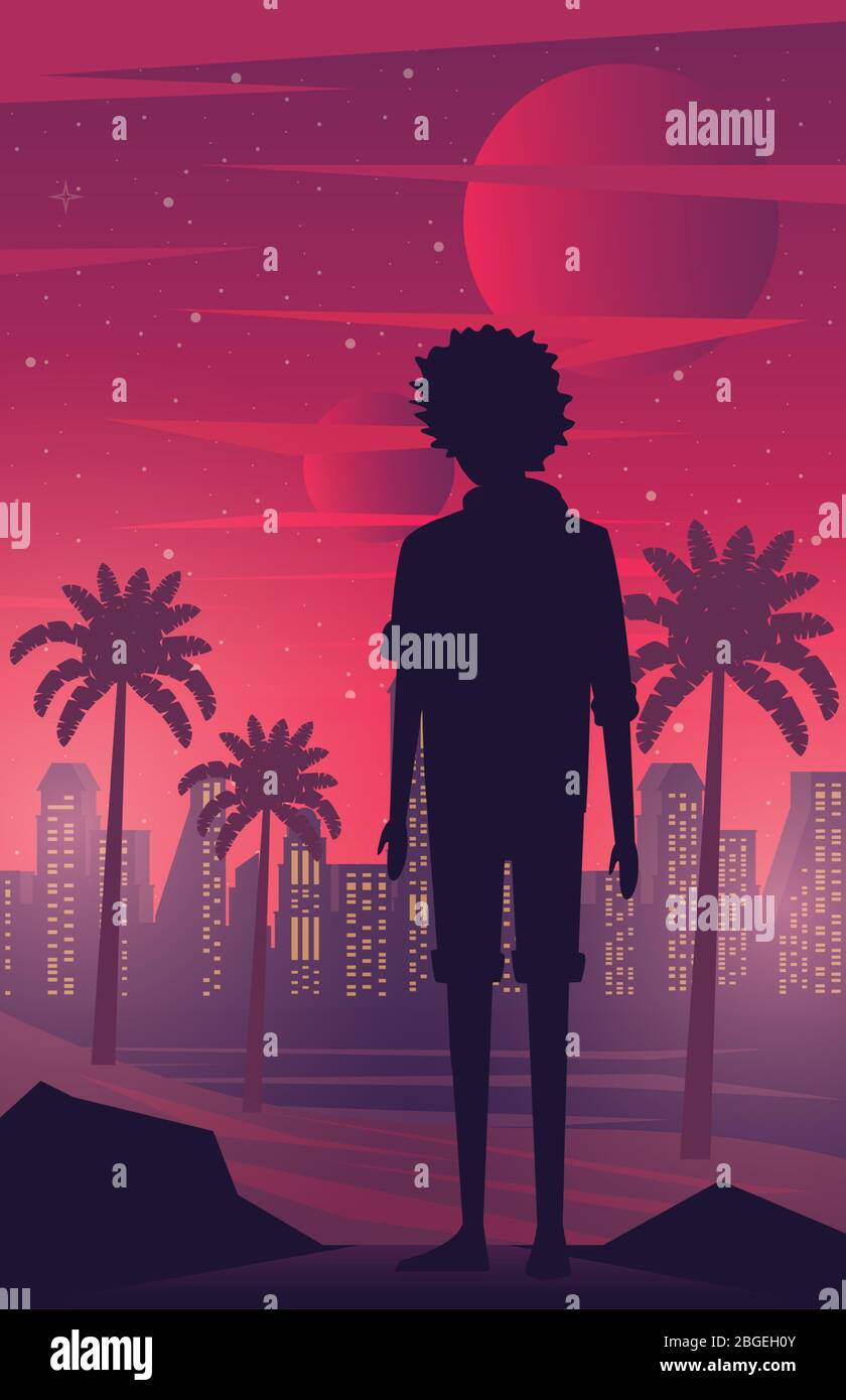 cyber punk poster with man in landscape silhouette Stock Vector Image ...