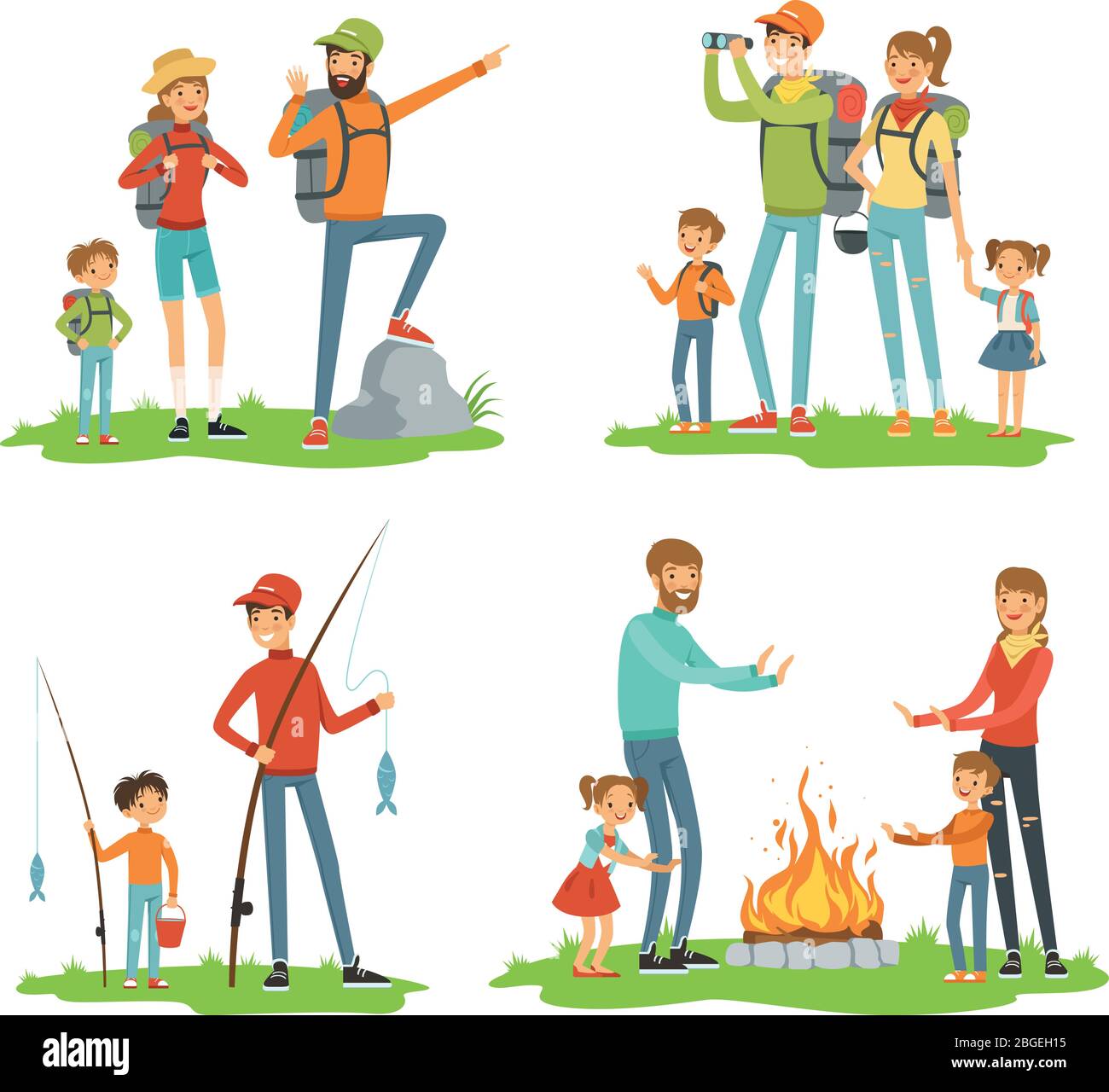 Happy family hiking. Travelling children with their parents ...