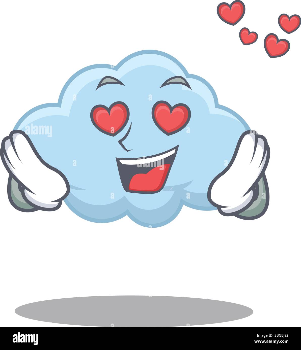 Cute blue cloud cartoon character has a falling in love face Stock ...