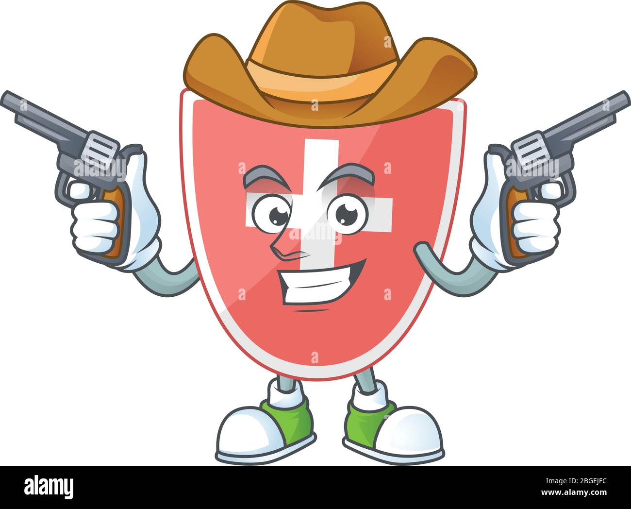 A cowboy cartoon character of medical shield holding guns Stock Vector ...