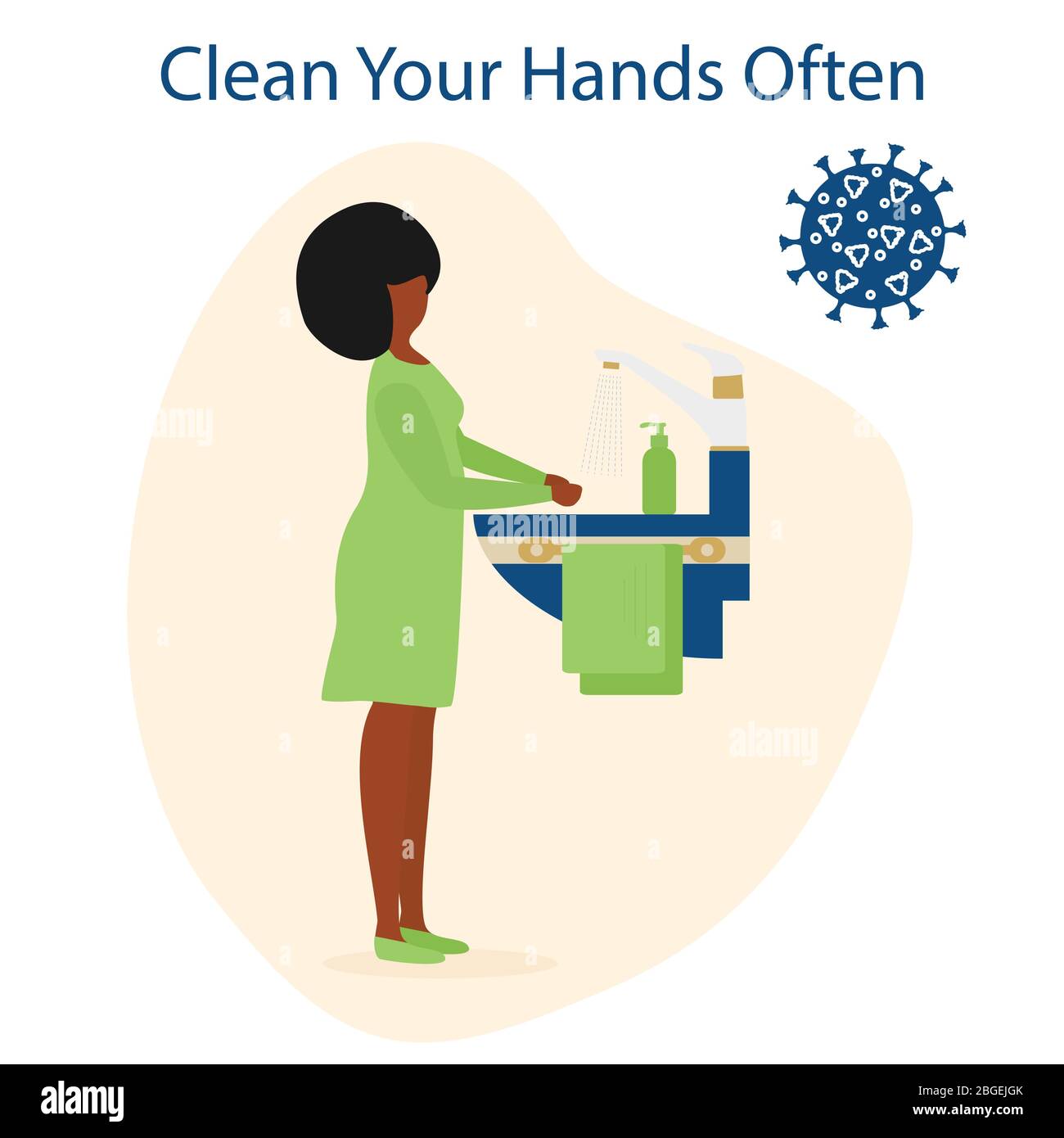 Vector illustration Person washes hands Coronavirus COVID-19 Hand ...