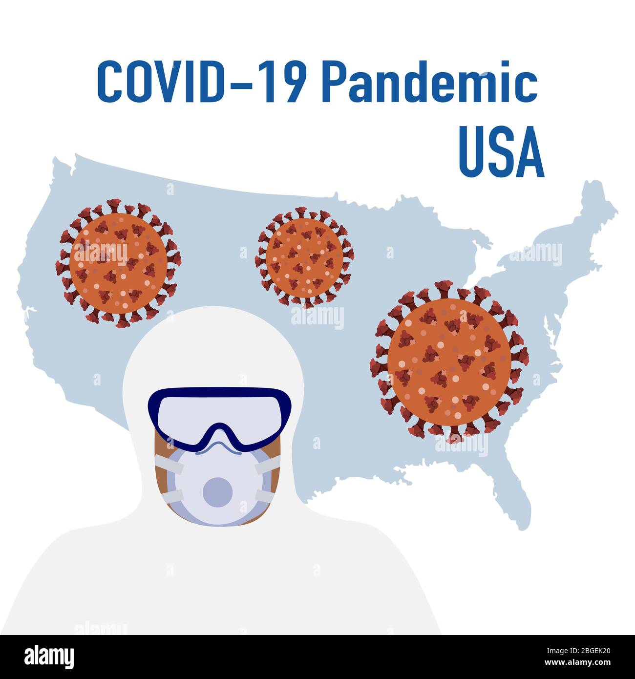 Vector illustration USA map Coronavirus Pandemic Quarantine COVID-19 ...