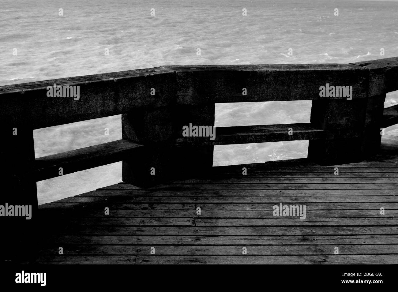 Concrete gray bridge with handrails, space on the bridge, concrete ...