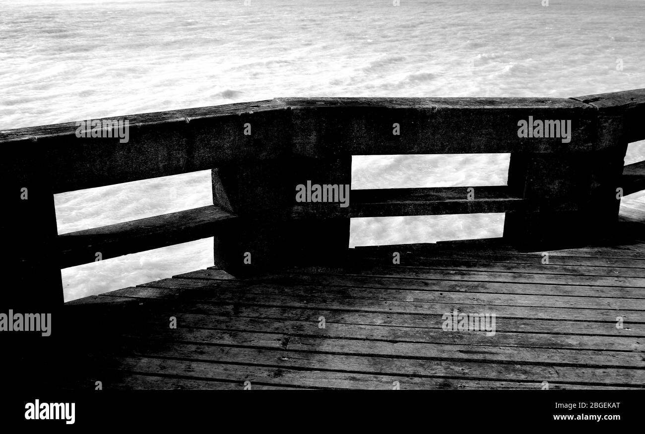 Concrete gray bridge with handrails, space on the bridge, concrete ...