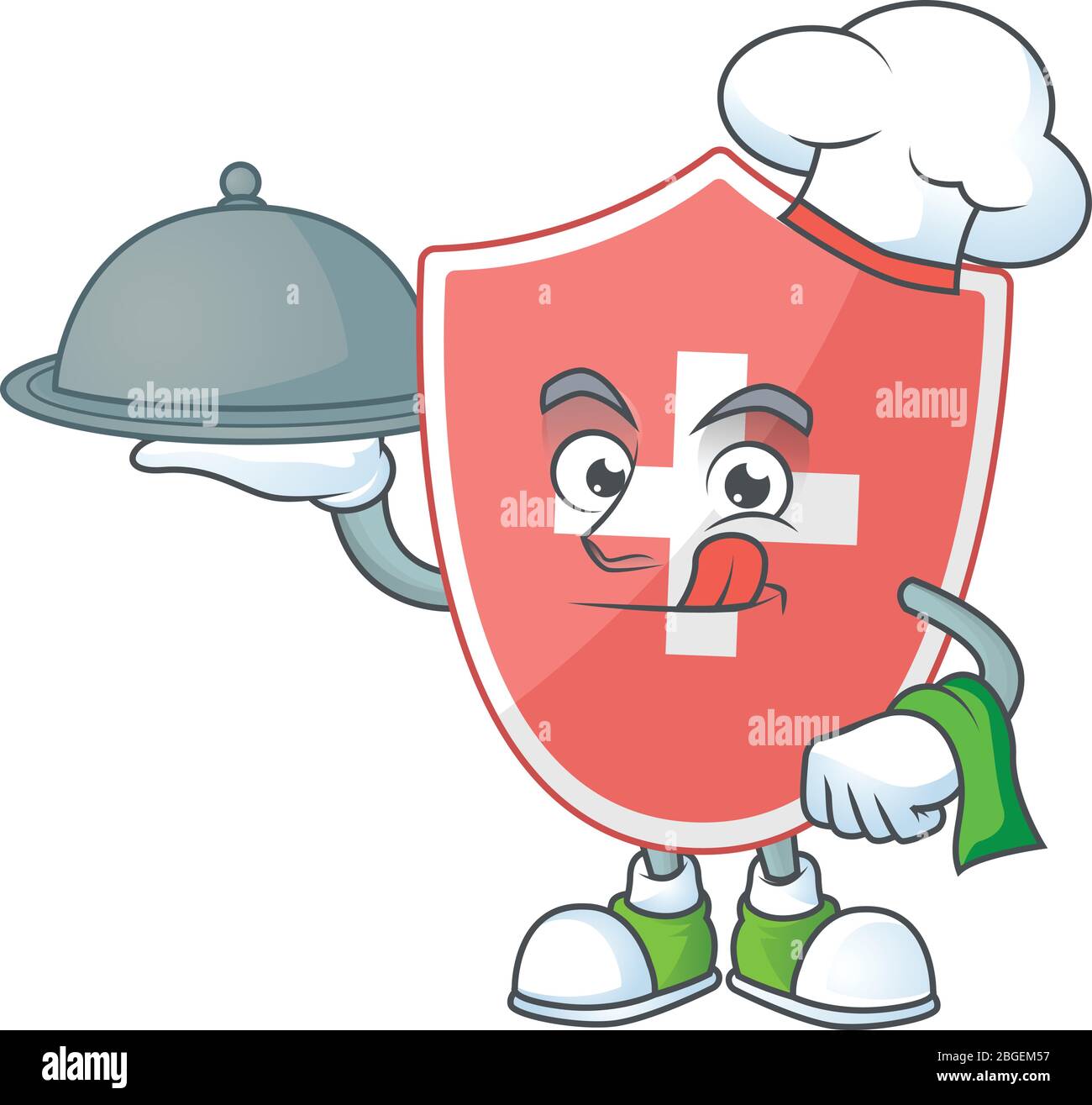 A medical shield chef cartoon design with hat and tray Stock Vector ...