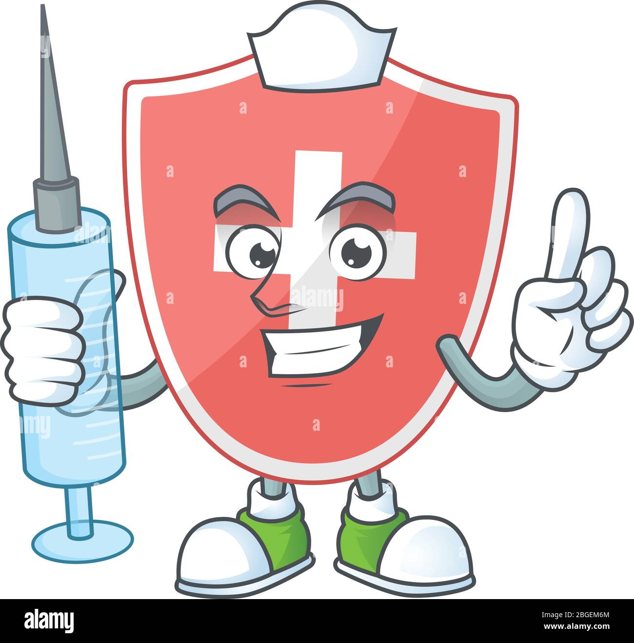 Friendly Nurse medical shield mascot design style using syringe Stock ...