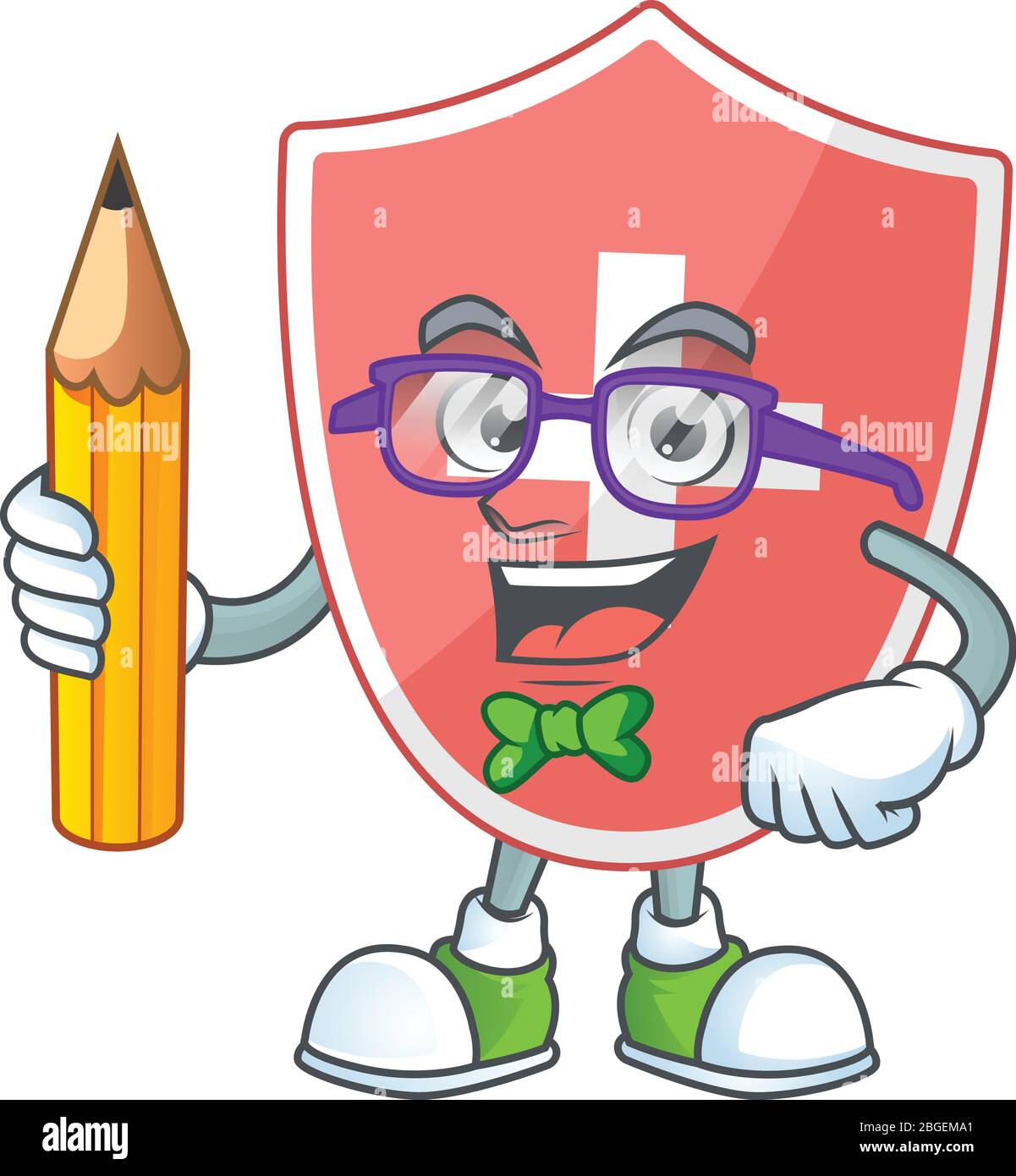 Medical shield student cartoon character studying with pencil Stock ...