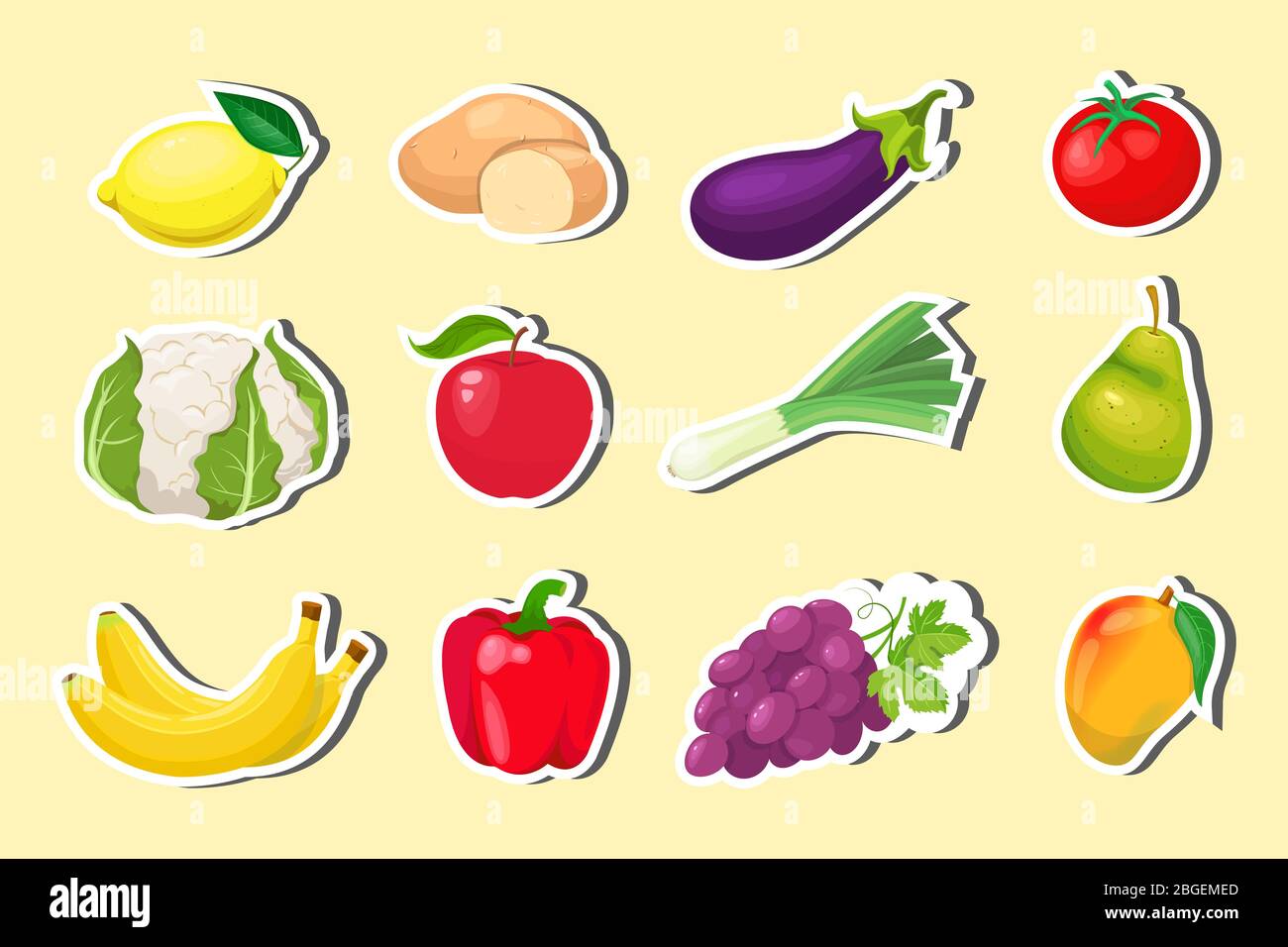 stickers with fruits and vegetables Stock Vector Image & Art - Alamy