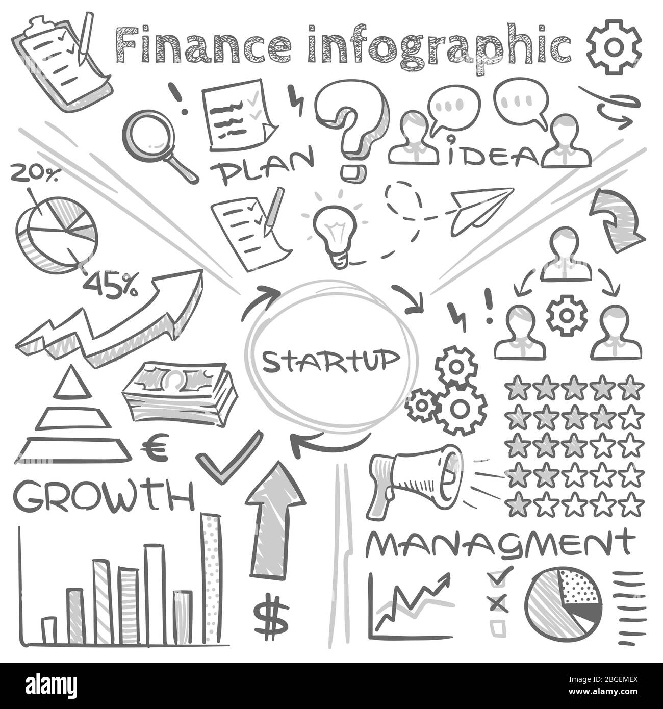 Hand drawn finance vector infographics with doodle charts and sketch ...