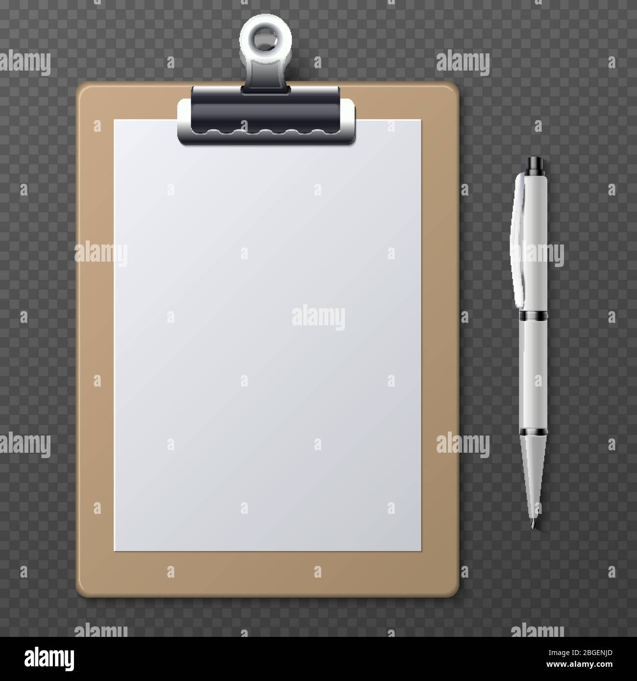 Realistic clipboards with blank white paper sheet and pen. Vector ...