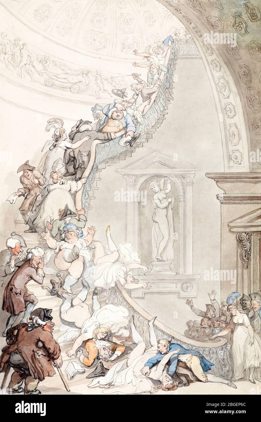 Thomas Rowlandson Exhibition Stare Case Drawing Circa 1800 Stock