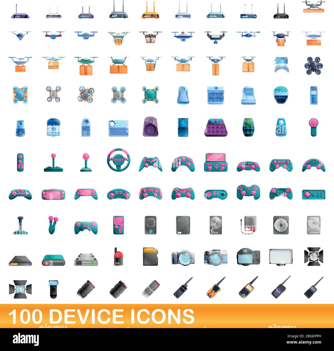 100 device icons set. Cartoon illustration of 100 device icons vector ...