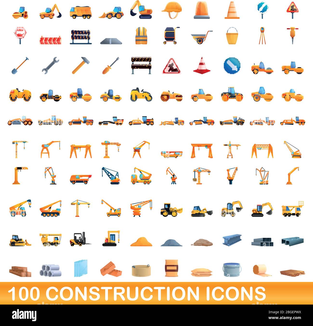100 construction icons set. Cartoon illustration of 100 construction ...