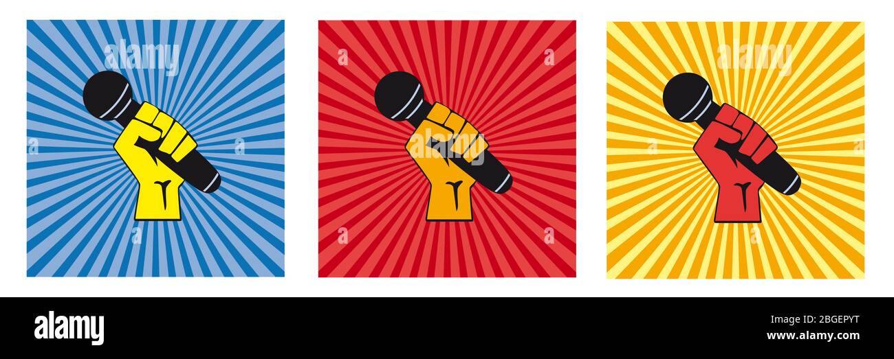 Fist and microphone. Concept of voice of the protest. Vector ...