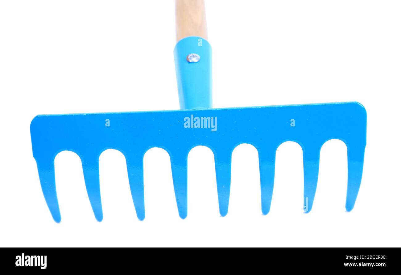 Garden rake isolated on white Stock Photo - Alamy
